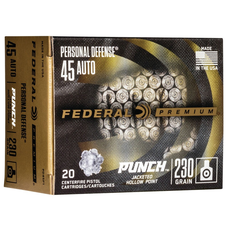 Munição FEDERAL PERSONAL DEFENSE PUNCH .45 AUTO HP 230 Grains – Cx 20 ...